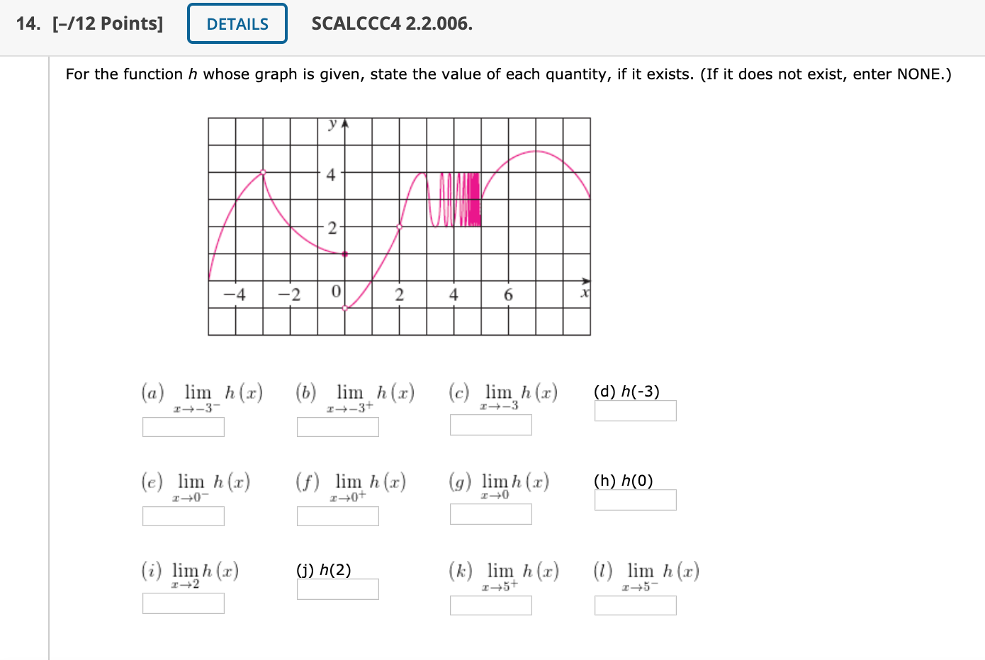 Solved 14. [-/12 Points] DETAILS SCALCCC4 2.2.006. For the | Chegg.com