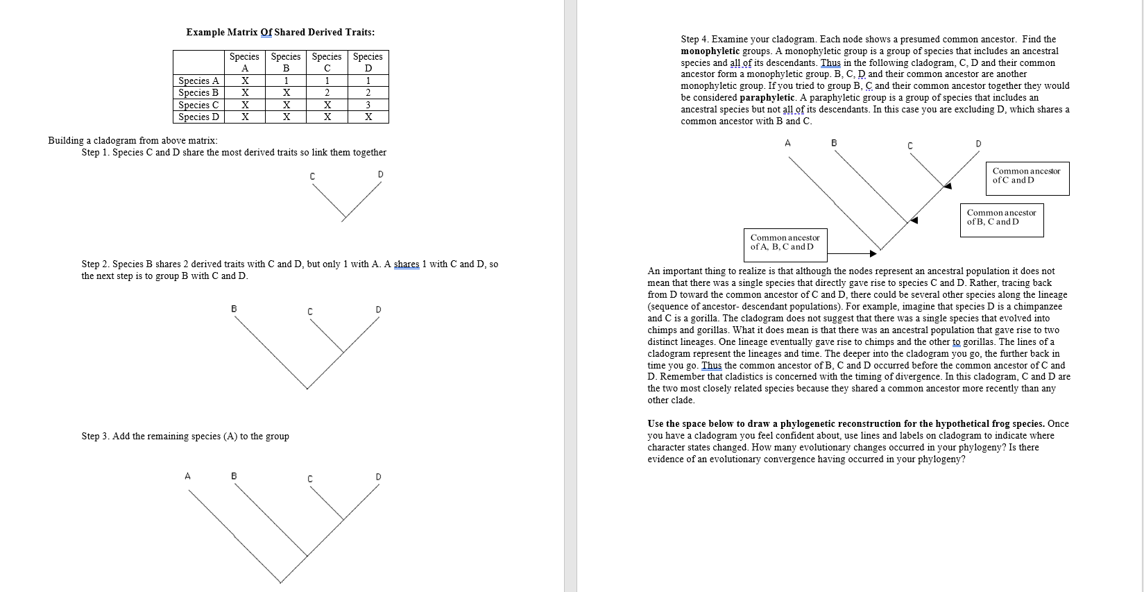 Character Matrix Character Character States Claws +- | Chegg.com