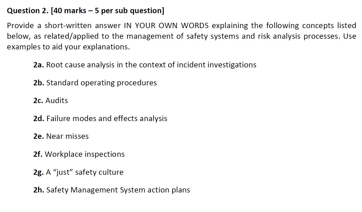 Solved Question 2. [40 marks −5 per sub question] Provide a | Chegg.com