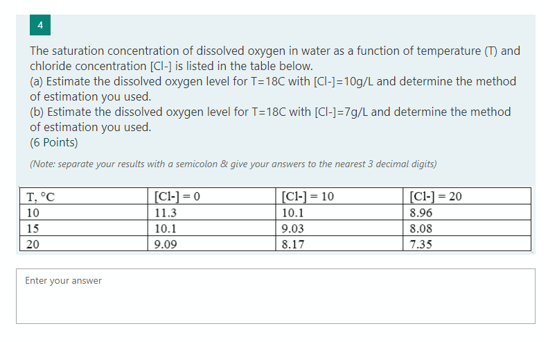 Solved 4 The saturation concentration of dissolved oxygen in | Chegg.com