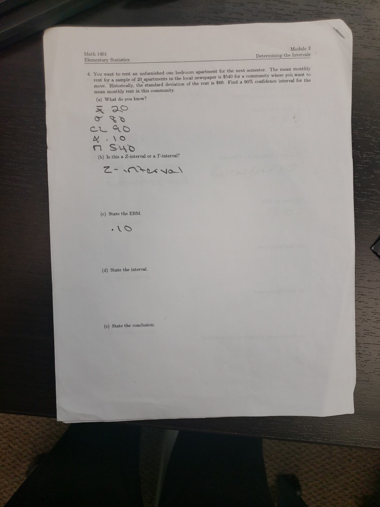 Solved Math 1401 Elementary Statistics Module 3 Determining | Chegg.com