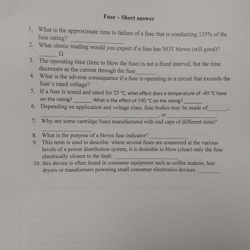 Solved Fuse - Short answer What is the approximate time to | Chegg.com