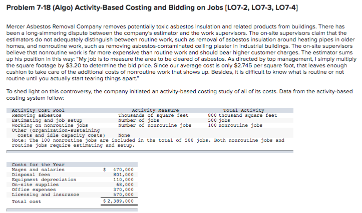Solved Problem 7-18 (Algo) Activity-Based Costing and | Chegg.com