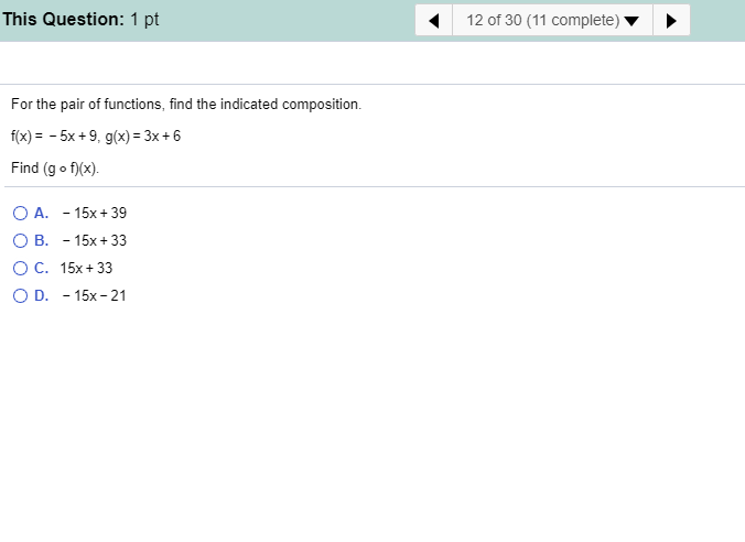 Solved This Question: 1 pt 12 of 30 (11 complete) For the | Chegg.com