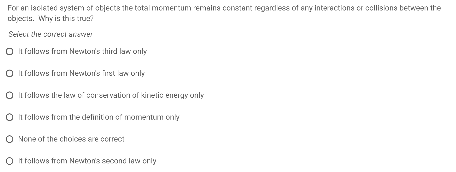 Solved For an isolated system of objects the total momentum | Chegg.com
