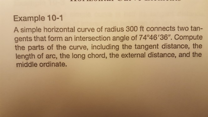 Solved Example 10-1 A simple horizontal curve of radius 300 | Chegg.com