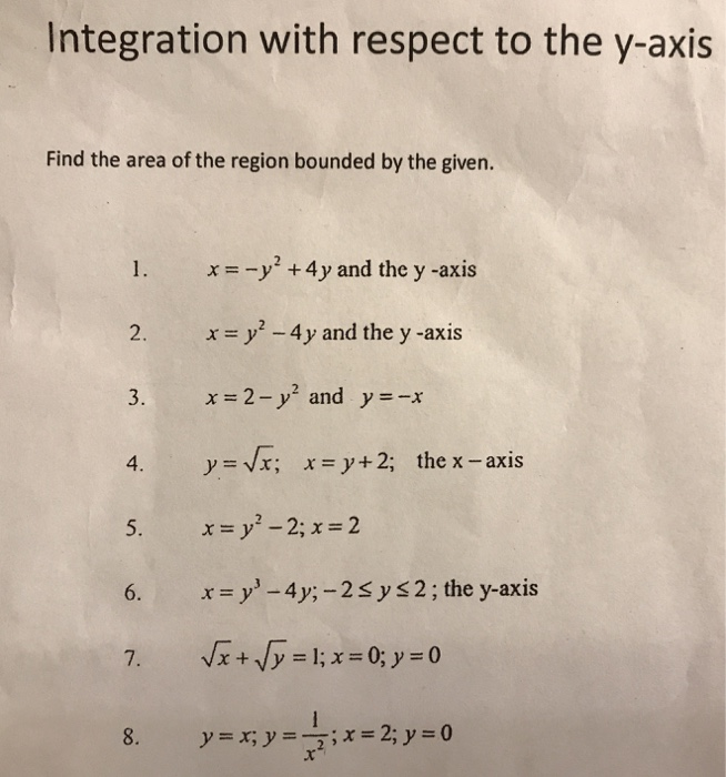 Solved Integration with respect to the y-axis Find the area | Chegg.com