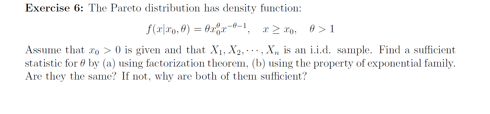 Solved Exercise 6 The Pareto Distribution Has Density