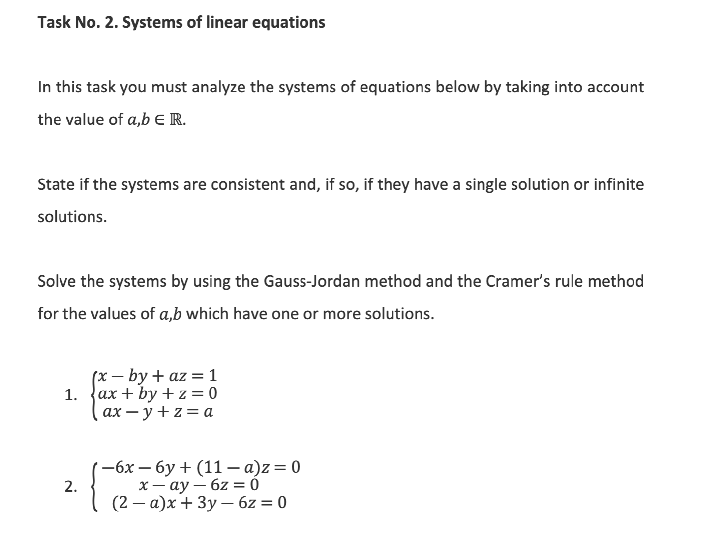 Solved Task No. 2. ﻿Systems of linear equationsIn this task | Chegg.com