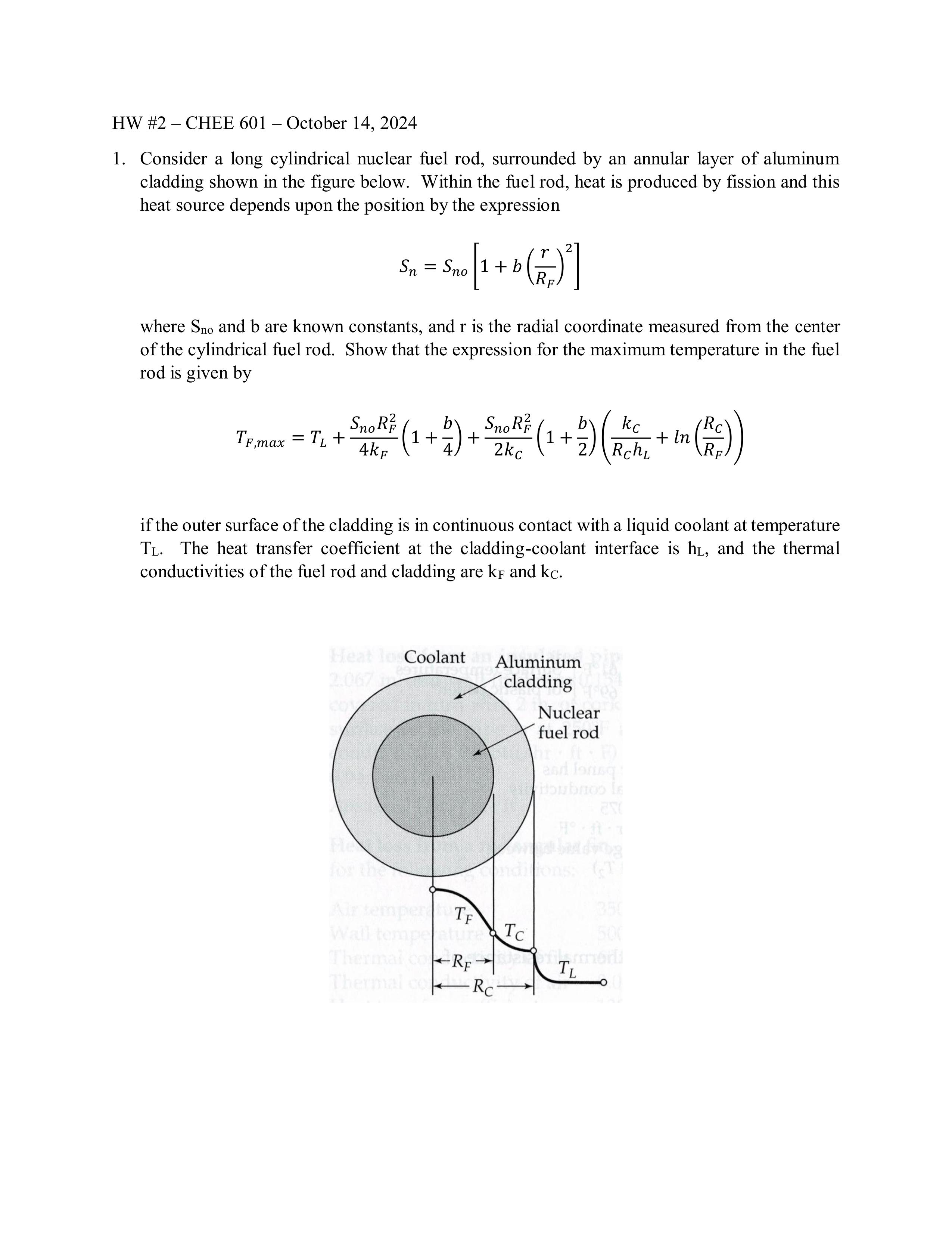 Solved HW ﻿#2 - ﻿CHEE 601 - ﻿October 14, 2024Consider a long | Chegg.com