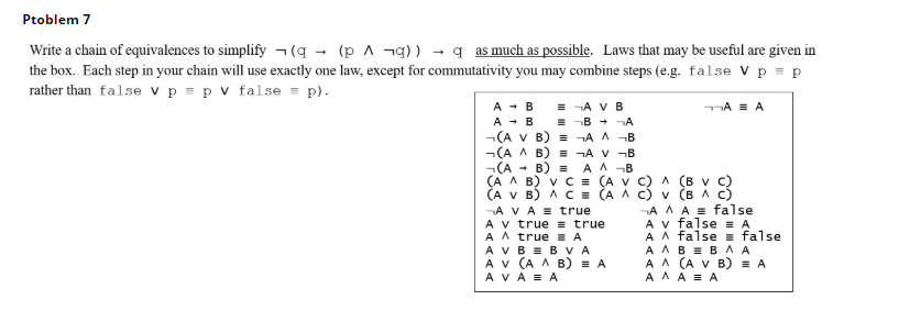 Solved Problem 7 Write a chain of equivalences to simplify - | Chegg.com