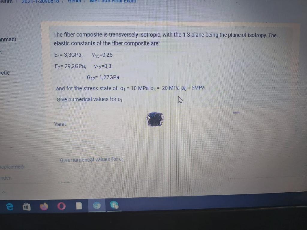 Solved slerim 2021-1-2090518 Genel MEI 305 Flal Exam inmadi | Chegg.com