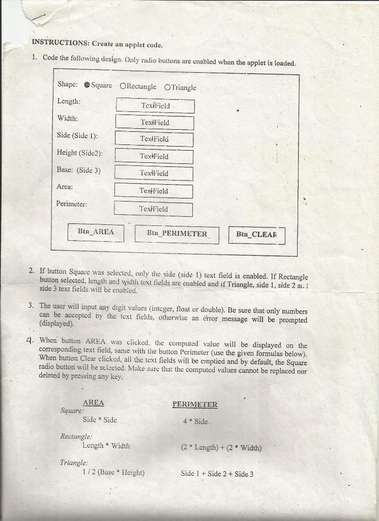 INSTRUCTIONS: Create an applet code. 1. Code the | Chegg.com