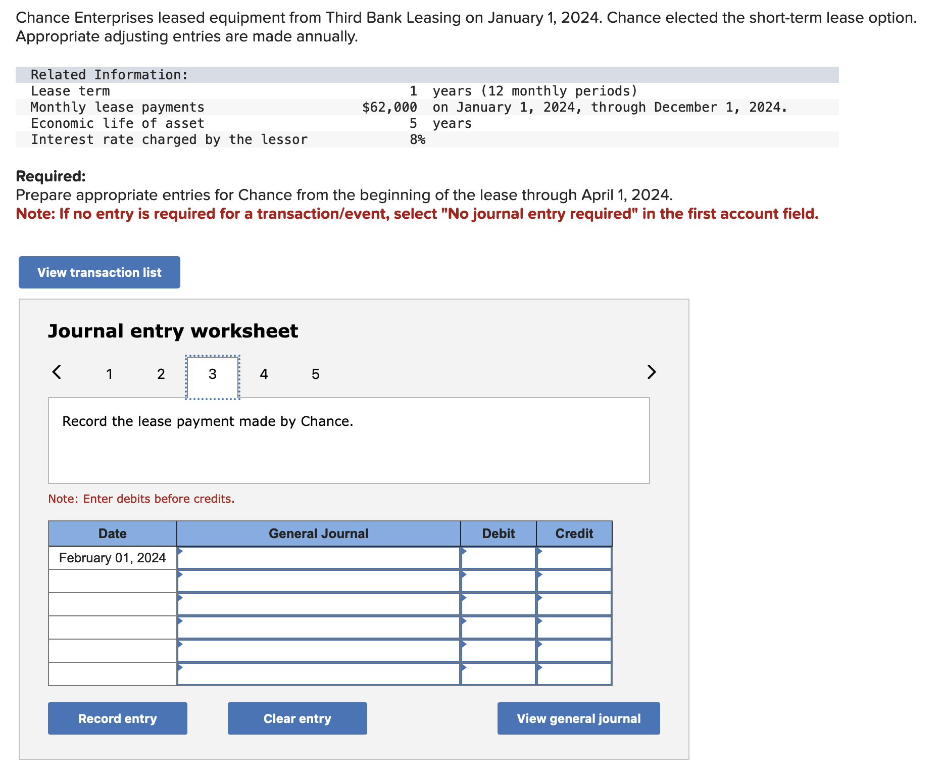 Solved Chance Enterprises leased equipment from Third Bank | Chegg.com