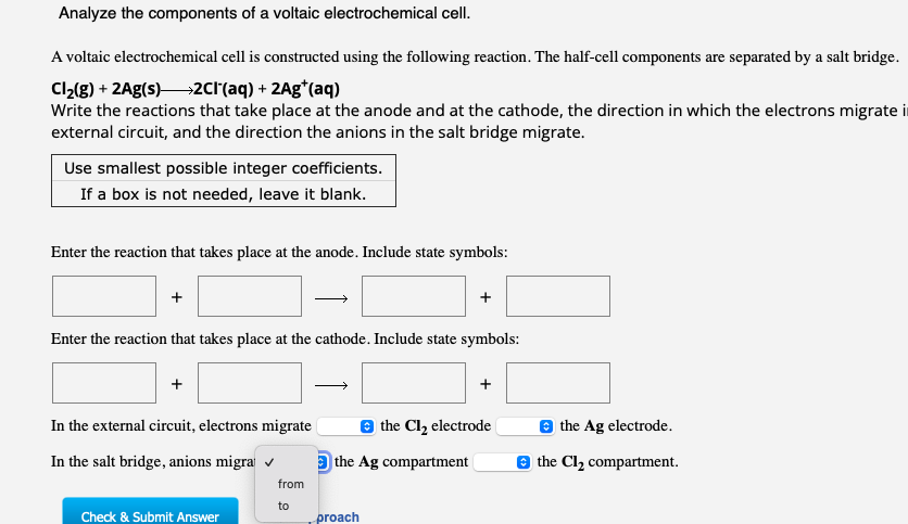 Solved Analyze the components of a voltaic electrochemical | Chegg.com