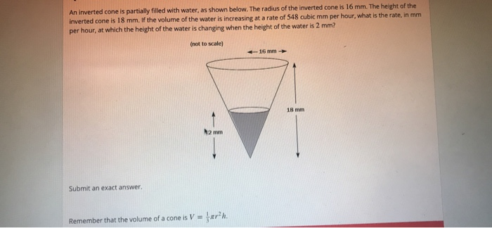 Solved An inverted cone is partially filled with water, as | Chegg.com