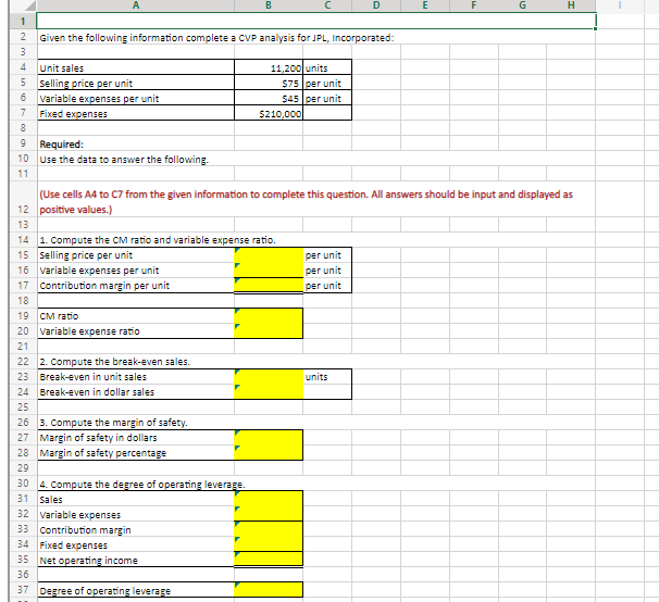 Solved Given the following information complete a CVP | Chegg.com