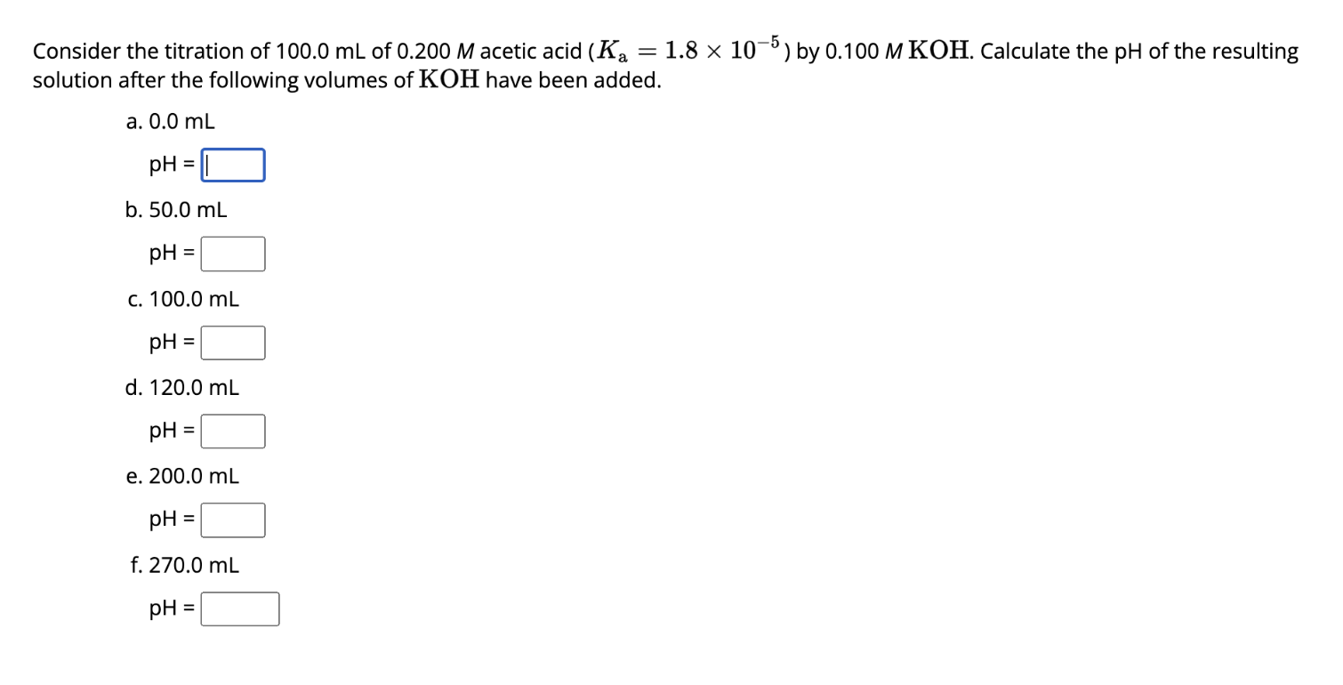 Solved Consider the titration of 100.0 mL of 0.200M acetic | Chegg.com