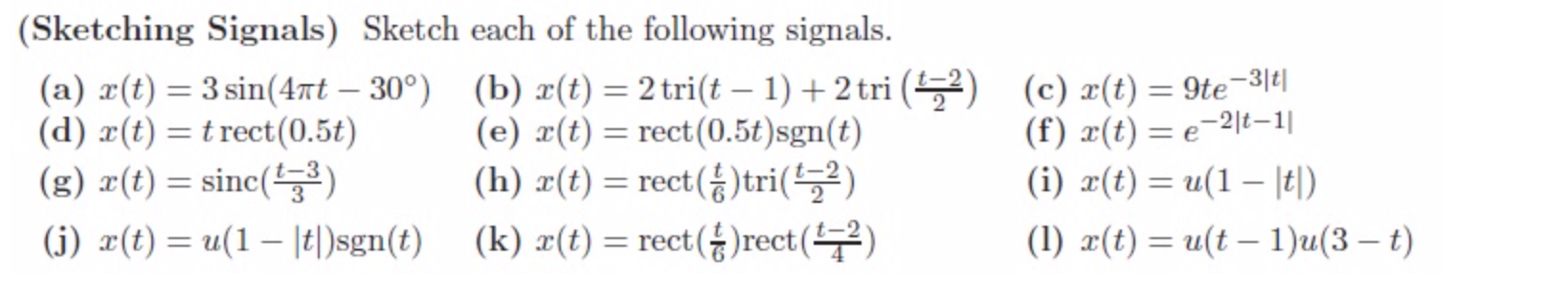 Solved (Sketching Signals) Sketch each of the following | Chegg.com