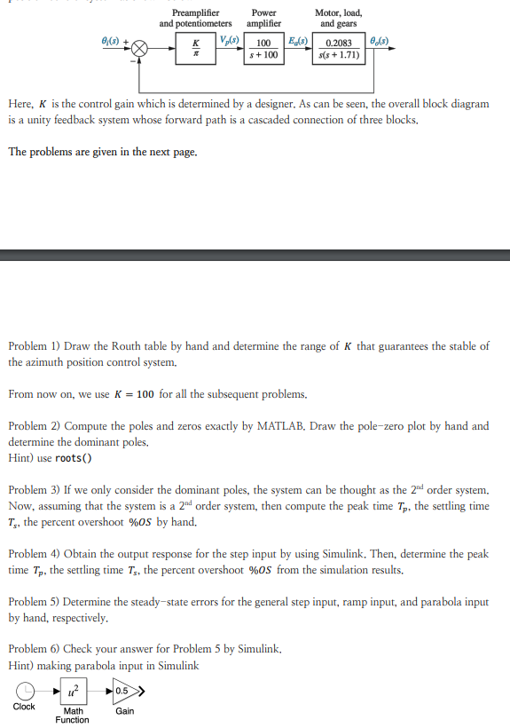 Here, K is the control gain which is determined by a | Chegg.com