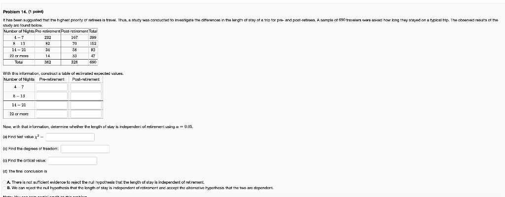 Solved Problem 14. (1 point) It has been suggusted that the | Chegg.com