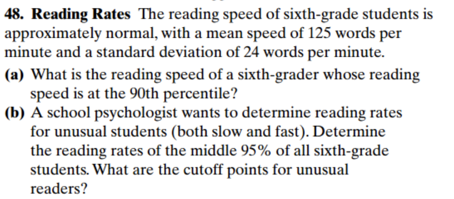 Solved 48. Reading Rates The reading speed of sixth-grade | Chegg.com