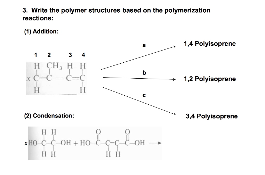 Solved 3. Write the polymer structures based on the | Chegg.com