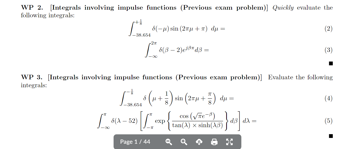 Solved WP 2. [Integrals involving impulse functions | Chegg.com