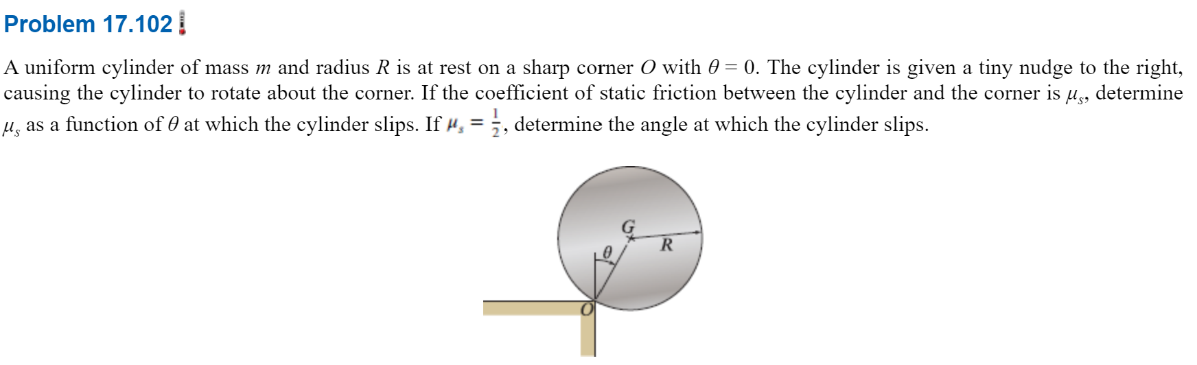 Solved A uniform cylinder of mass m and radius R is at rest | Chegg.com