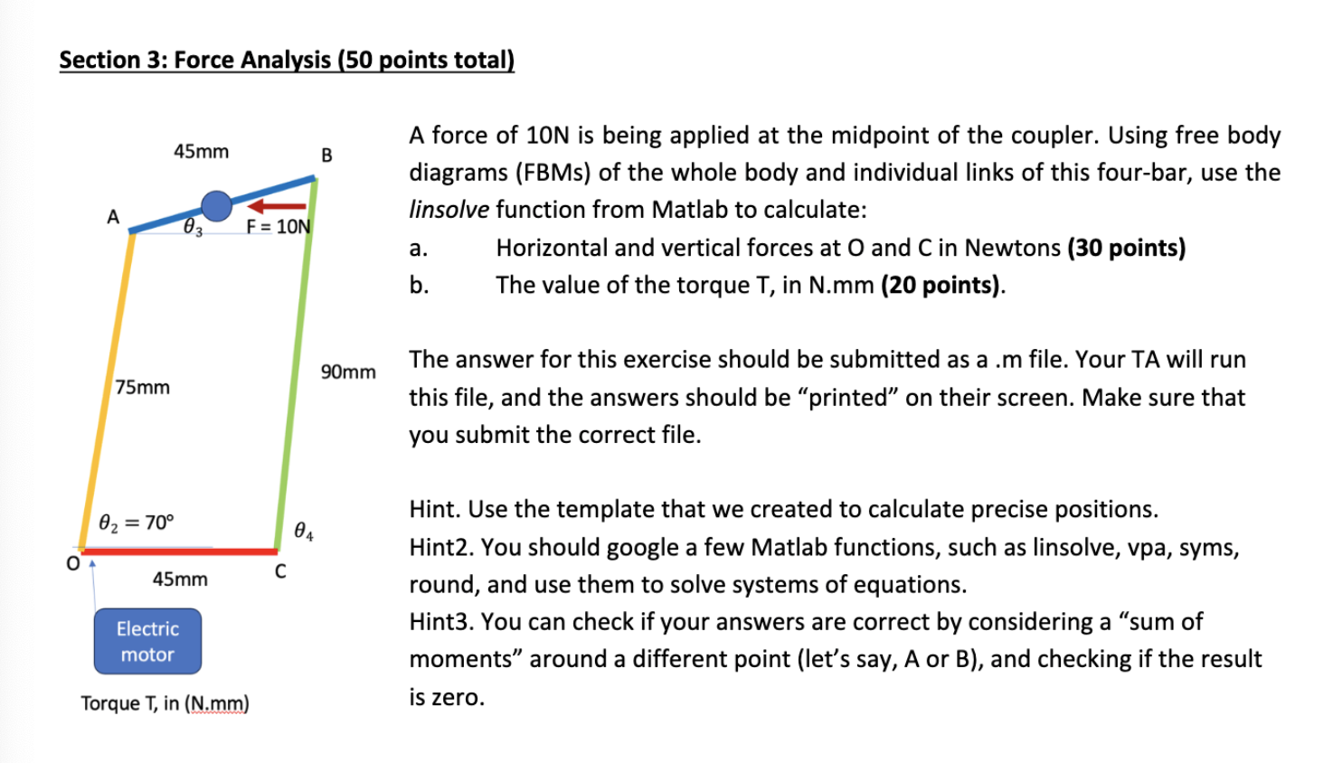 Solved Section 3: Force Analysis (50 ﻿points total)A force | Chegg.com