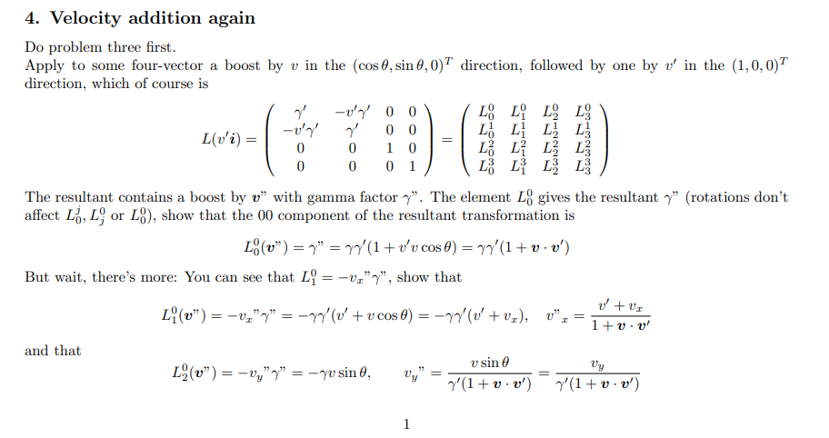 Solved 4. Velocity addition again Do problem three first. | Chegg.com