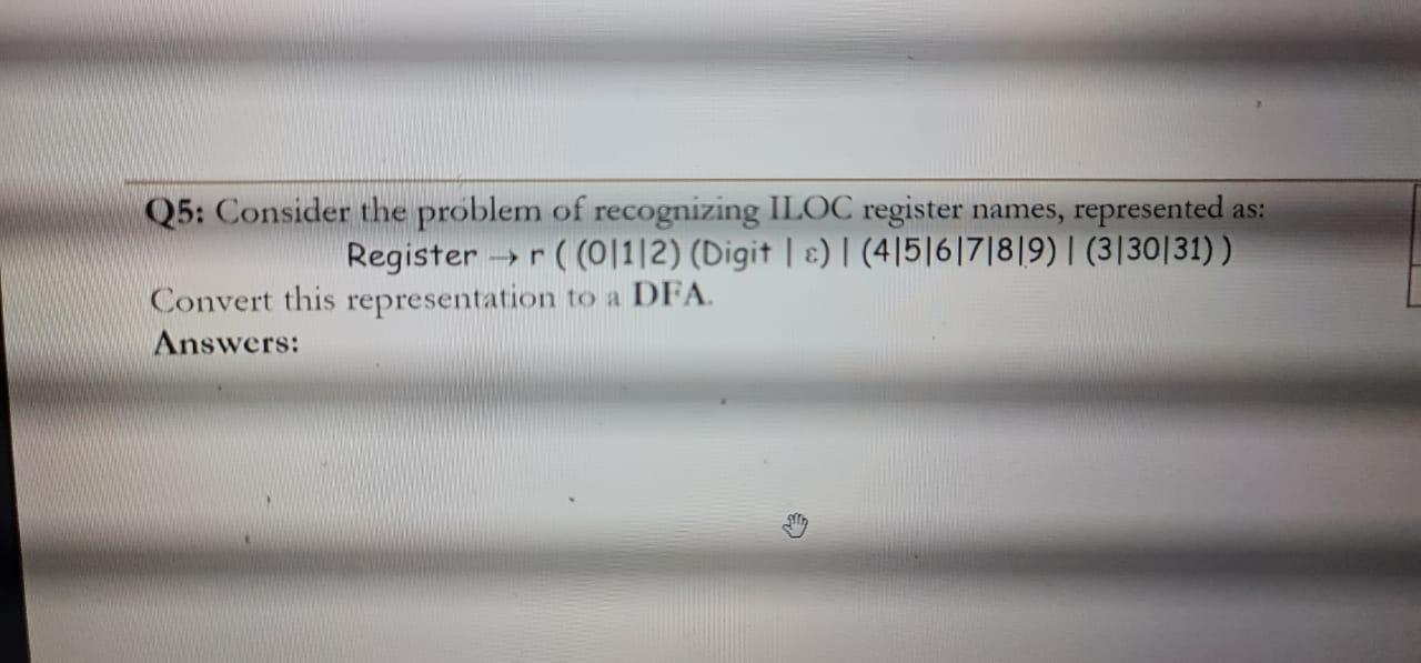 Solved Q5: Consider the problem of recognizing ILOC register | Chegg.com