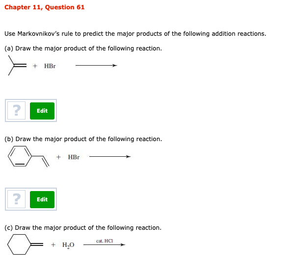 Solved Chapter 11, Question 61 Use Markovnikov's rule to | Chegg.com