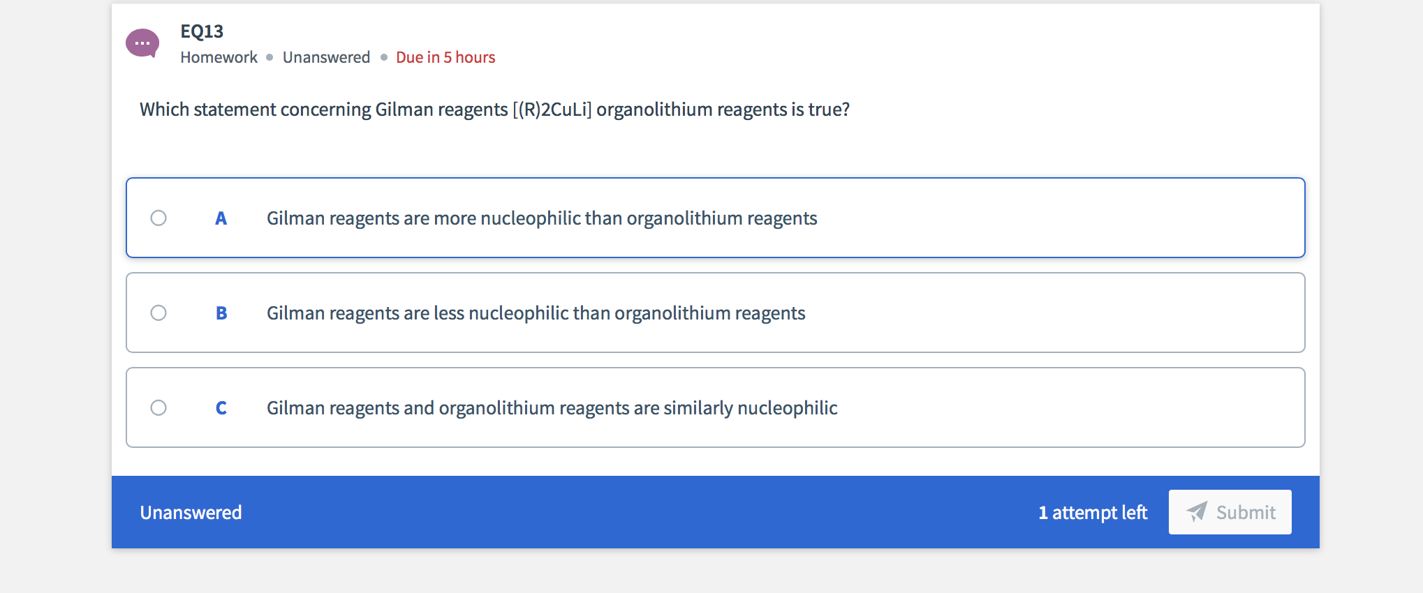 Solved EQ13 Homework. Unanswered • Due in 5 hours Which | Chegg.com