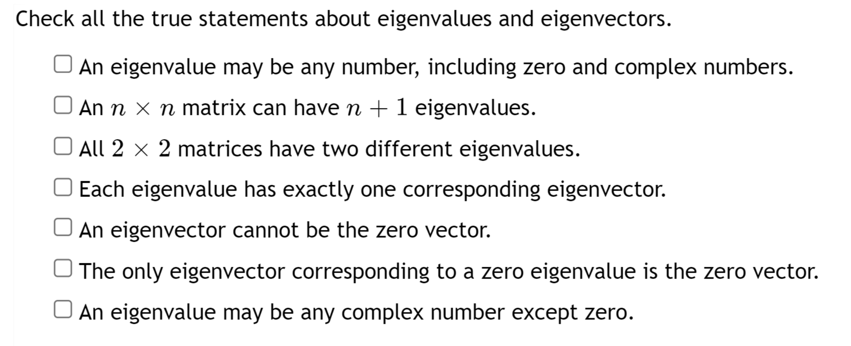 Solved Check all the true statements about eigenvalues and | Chegg.com