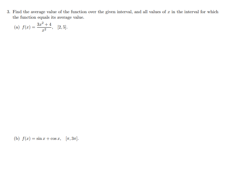 Solved 3. Find the average value of the function over the | Chegg.com
