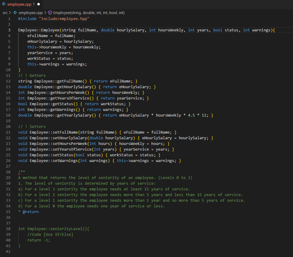 Solved A method that returns the level of seniority of an | Chegg.com