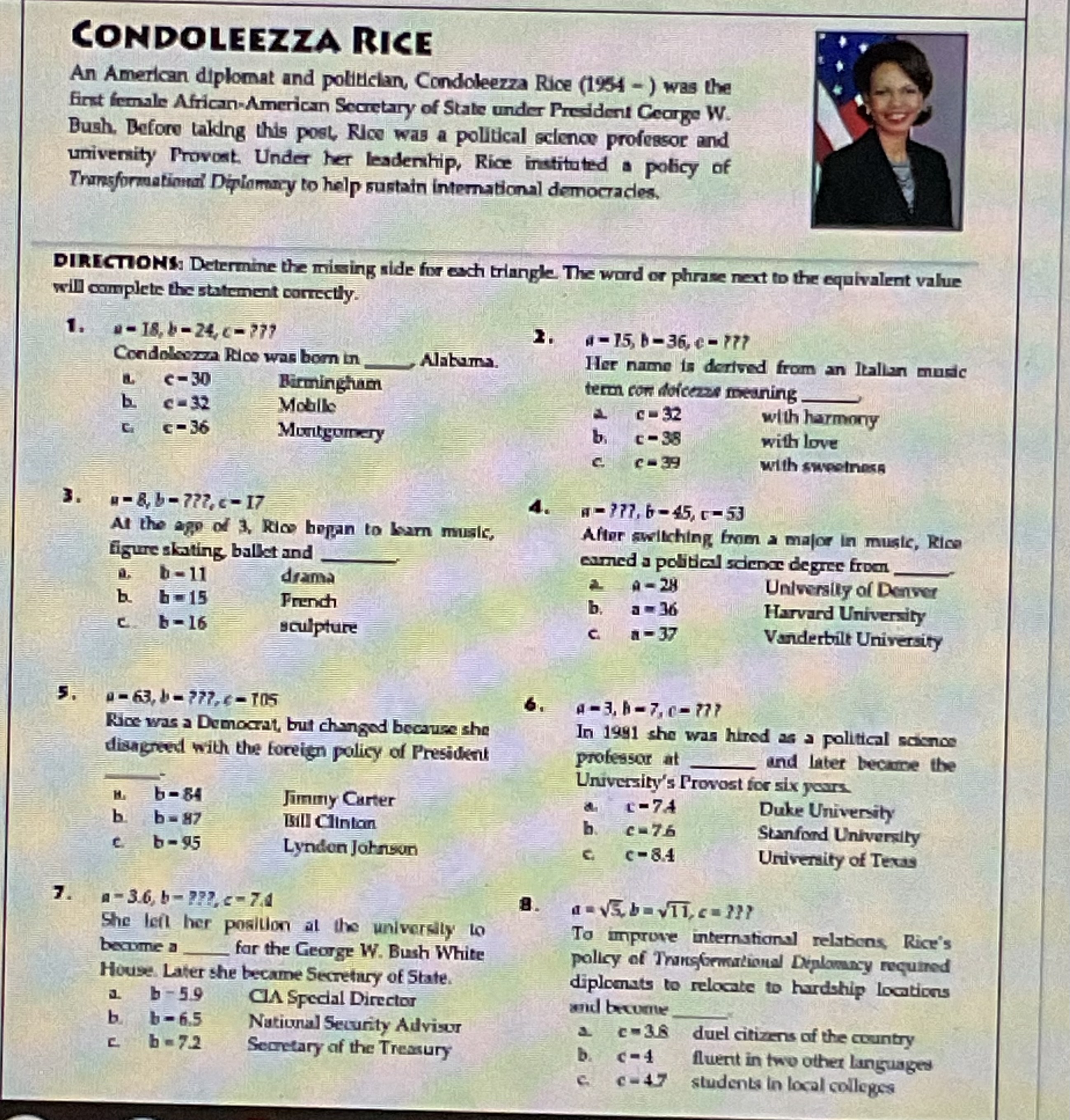 CONDOLEEZZA RICE An Amercan diplomat and politiclan, | Chegg.com