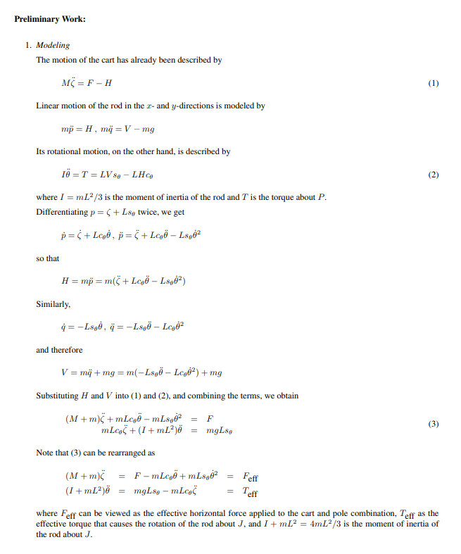 Solved Objective: A pole is pivoted on a cart at the joint J | Chegg.com
