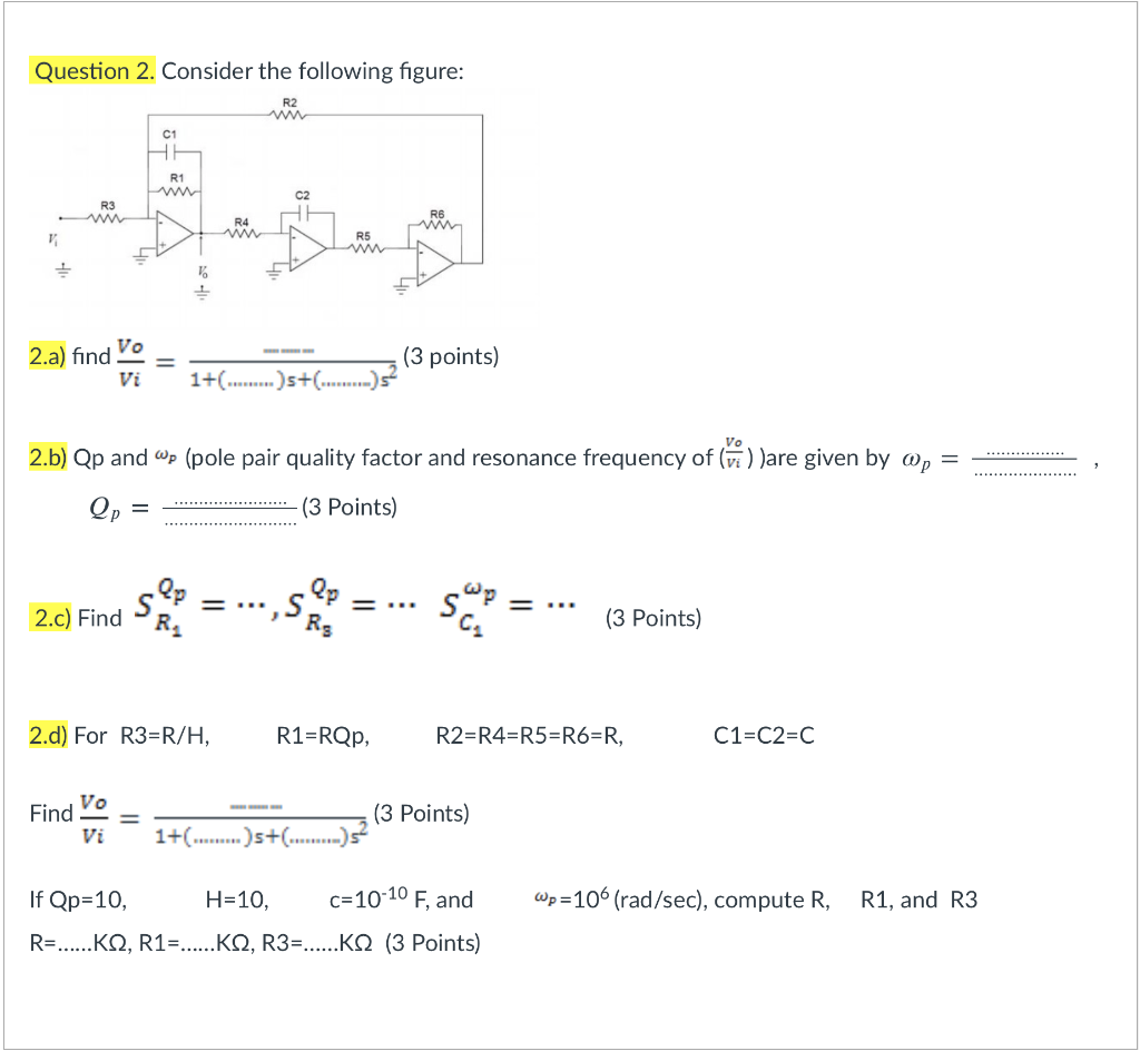Question 2. Consider the following figure: R2 w C1 R1 | Chegg.com