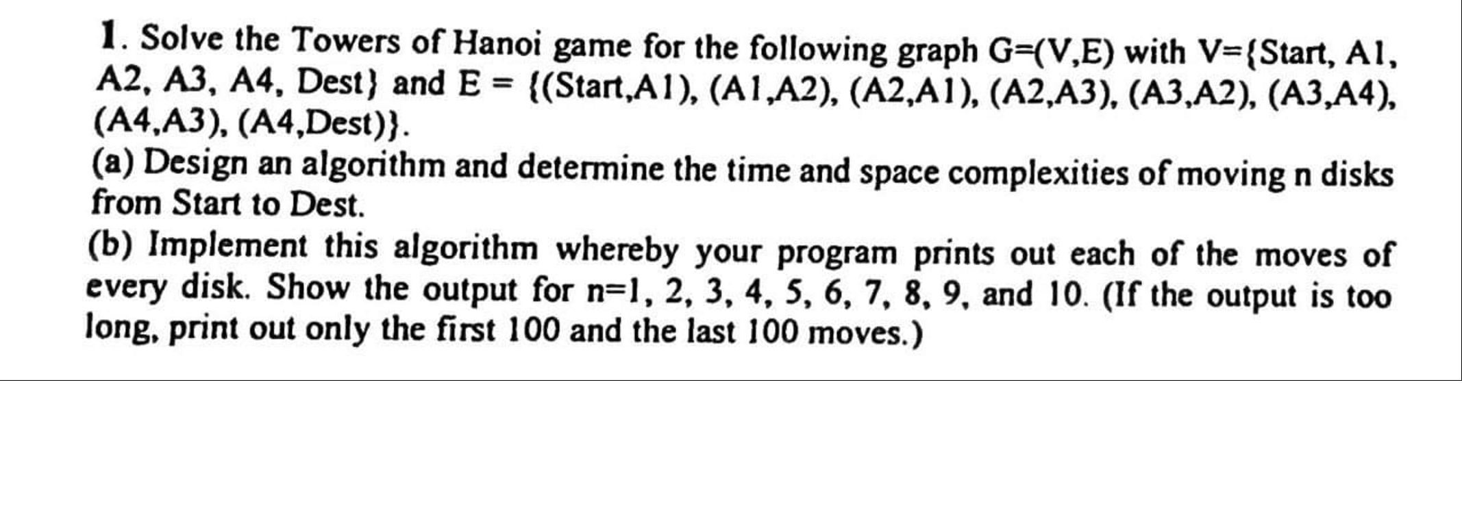Solved 1. Solve the Towers of Hanoi game for the following | Chegg.com