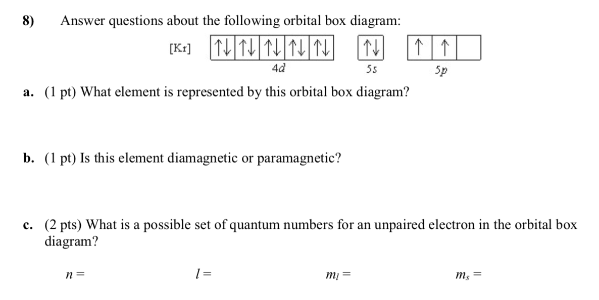 Solved 8) Answer questions about the following orbital box | Chegg.com