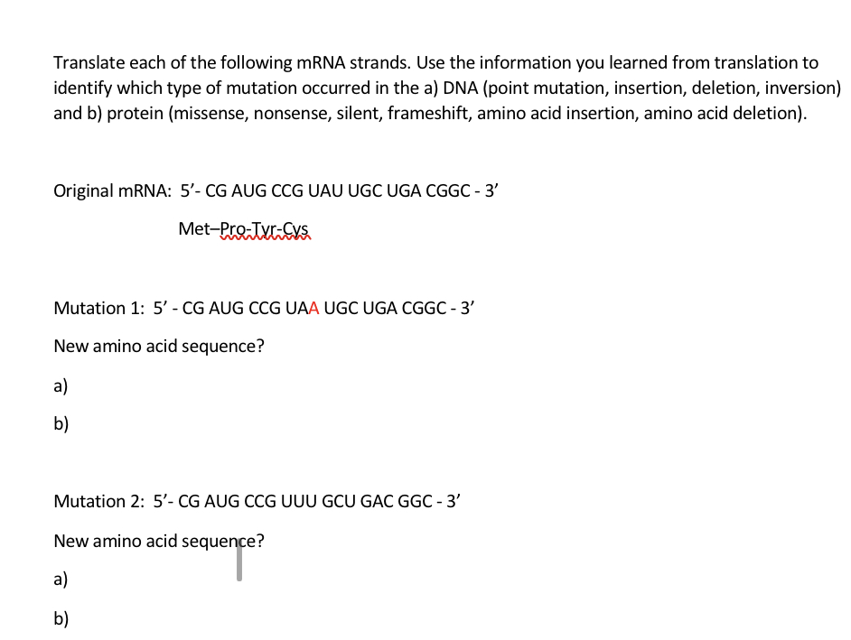 Solved Translate each of the following mRNA strands. Use the | Chegg.com