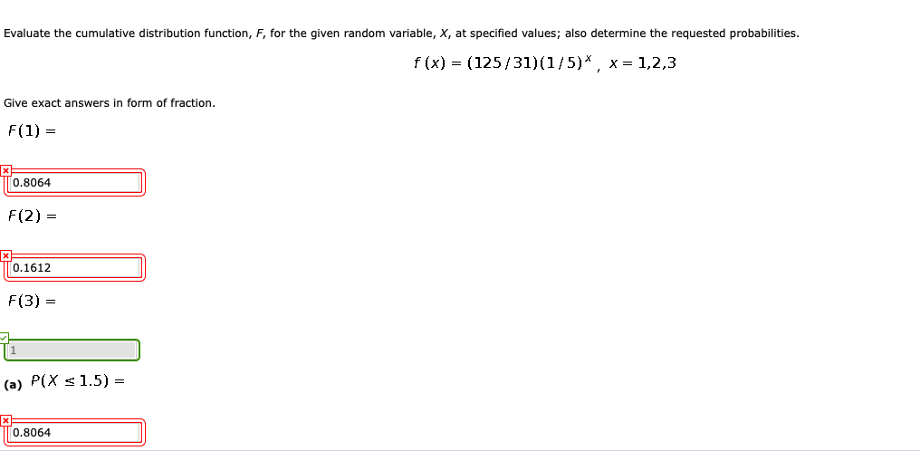 Solved Evaluate the cumulative distribution function, F, for | Chegg.com