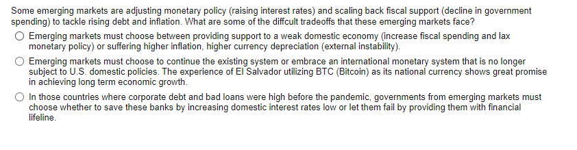 Some emerging markets are adjusting monetary policy | Chegg.com