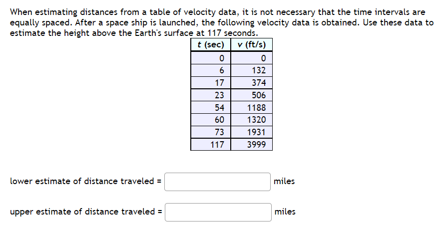 Solved When estimating distances from a table of velocity | Chegg.com