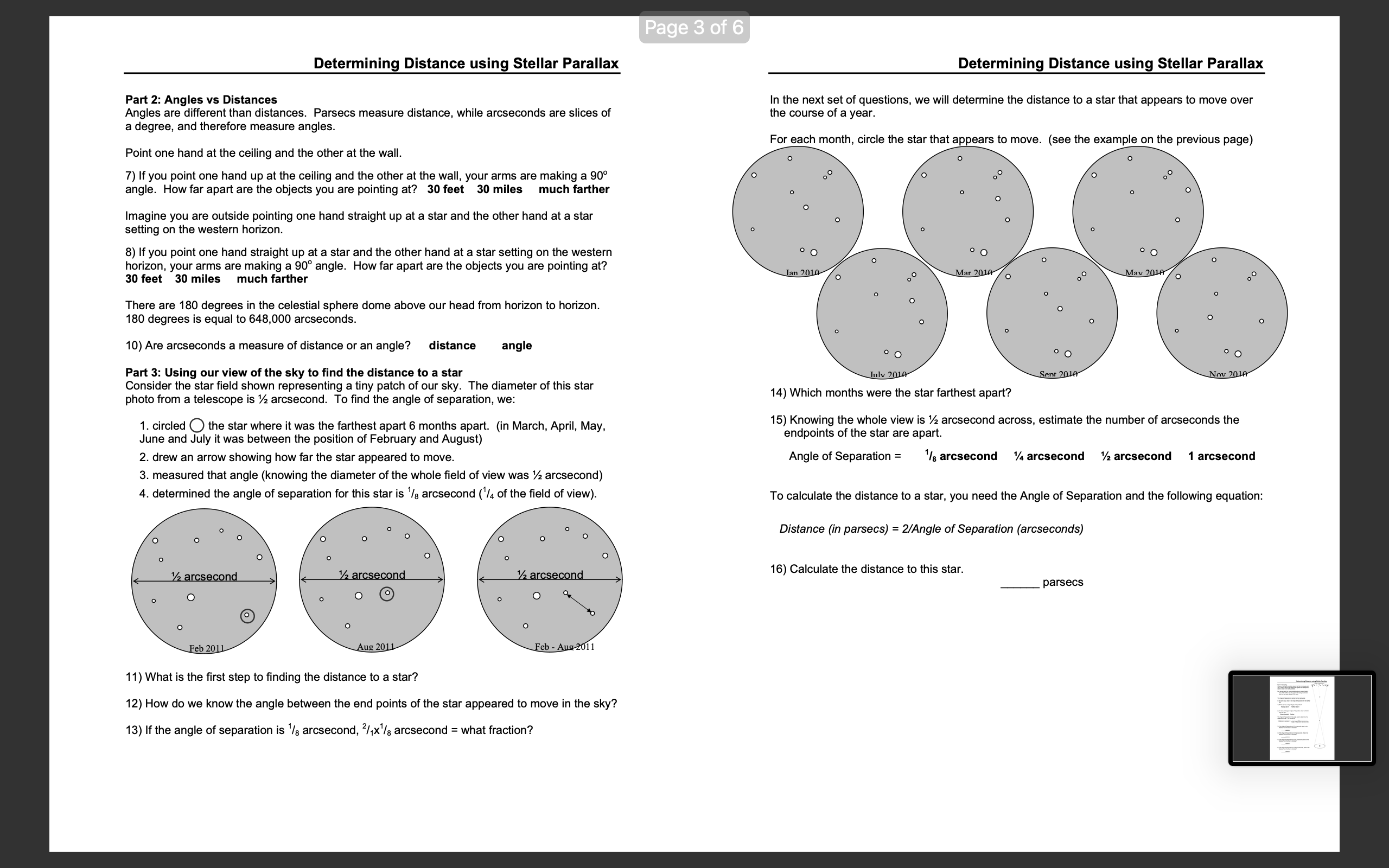 Solved Determining Distance Using Stellar Parallax Part 1