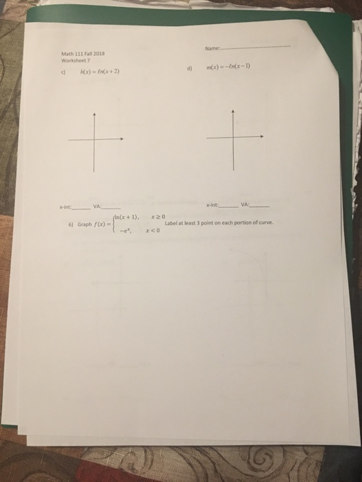 Solved Math 111 Fall 2018 Worksheet 7 Name: 1) Find cach of | Chegg.com