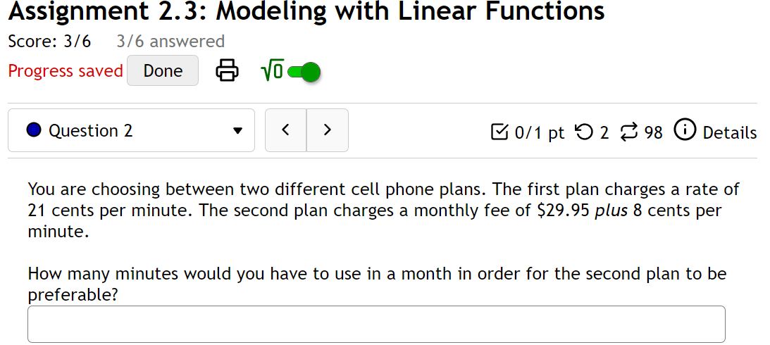 Solved Assignment 2.3: Modeling with Linear Functions Score: | Chegg.com