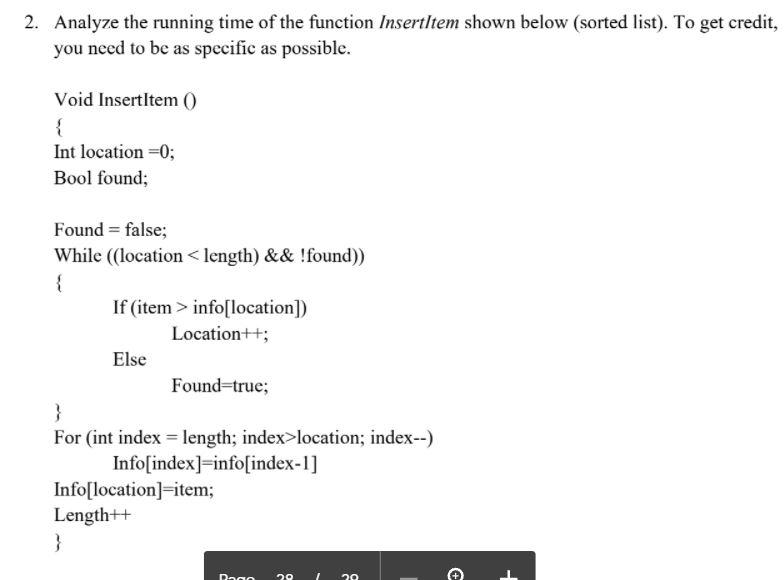 Solved 2. Analyze the running time of the function | Chegg.com